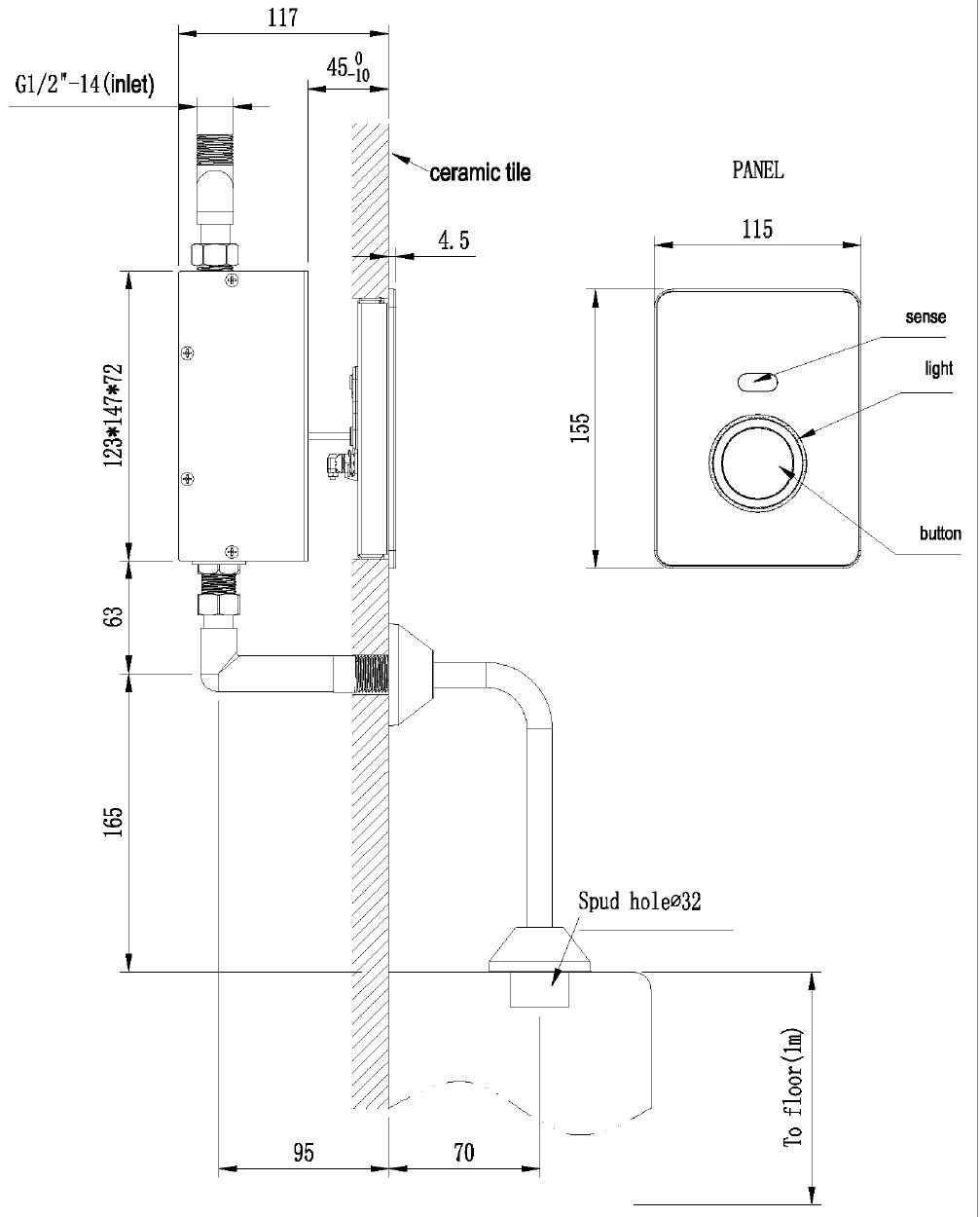 Pakai Concealed Box Type Sensor Automatic Urinal Flush valve